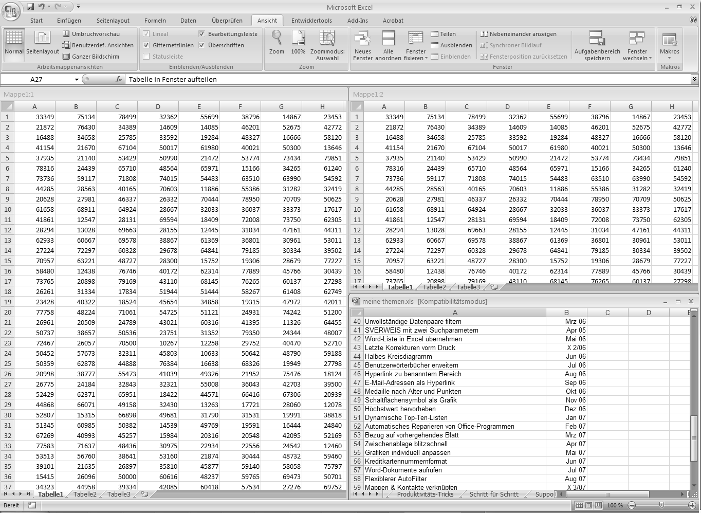 Große Excel-Tabellen problemlos darstellen