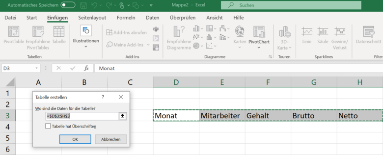 Listen und Tabellen in Excel automatisch erweitern