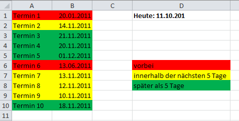 Termine in Excel-Listen mit der Ampelmethode farbig hervorheben ...