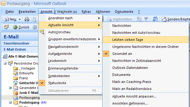 Outlook bis 2007: E-Mails der letzten 7 Tage anzeigen - computerwissen.de