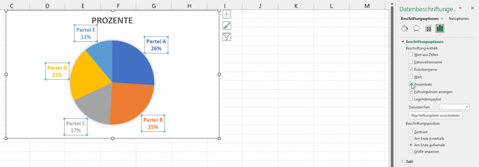 So beschriften Sie Kreisdiagramme in Excel direkt