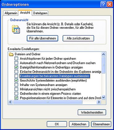 Windows-Explorer: Alle Dateiendungen anzeigen lassen