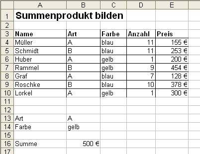 Multiplizieren und Addieren von Excel-Daten in einem Arbeitsgang ...