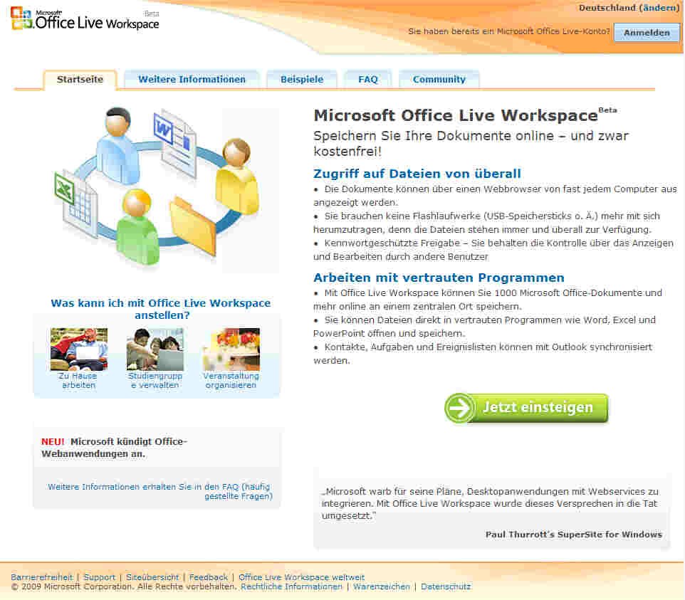 Neuerungen in Microsoft Office Live Workspace und Office Live Small ...