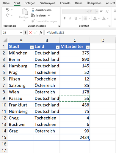 Excel: Bezug auf anderes Tabellenblatt herstellen
