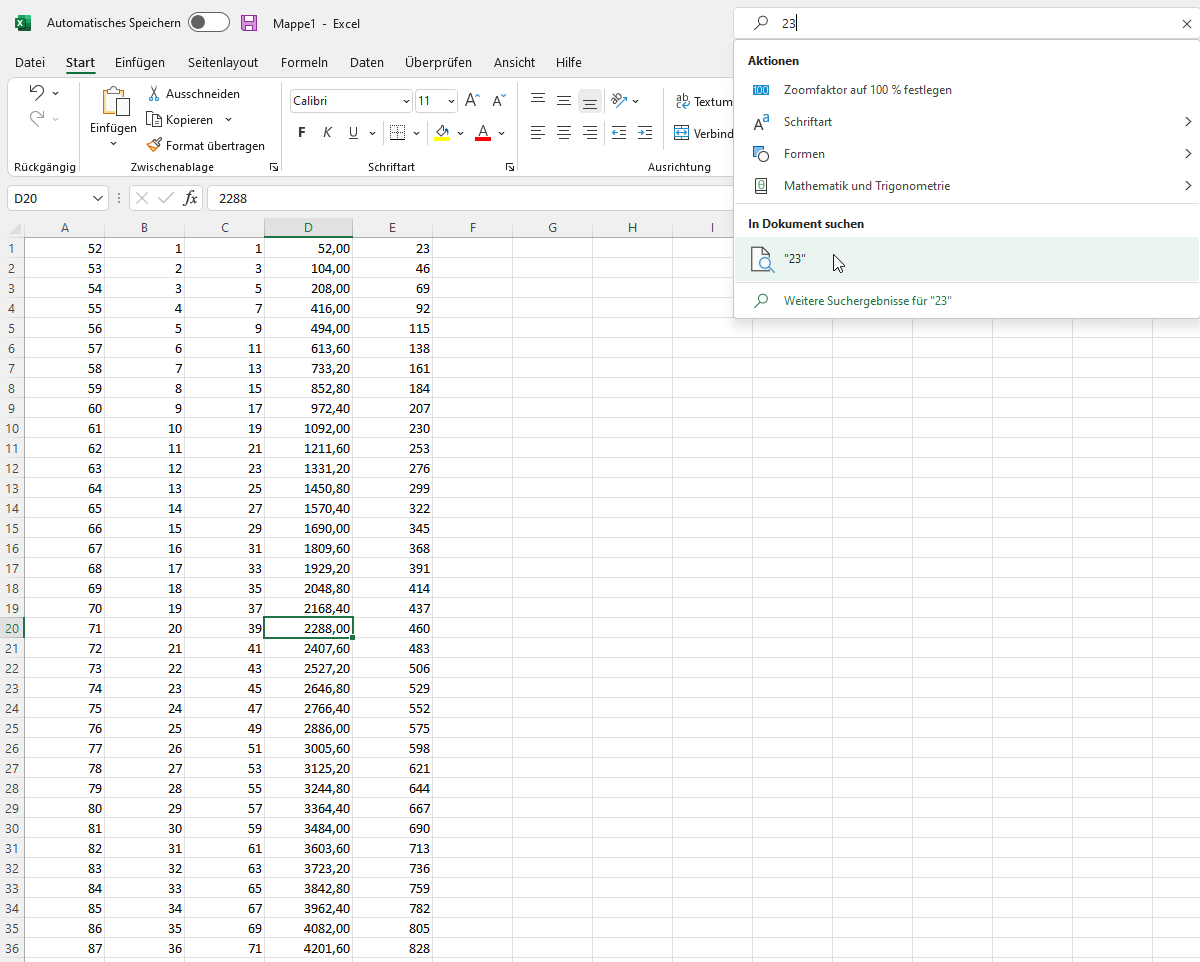 Excel Arbeitsmappe: So durchsuchen Sie die Tabelle