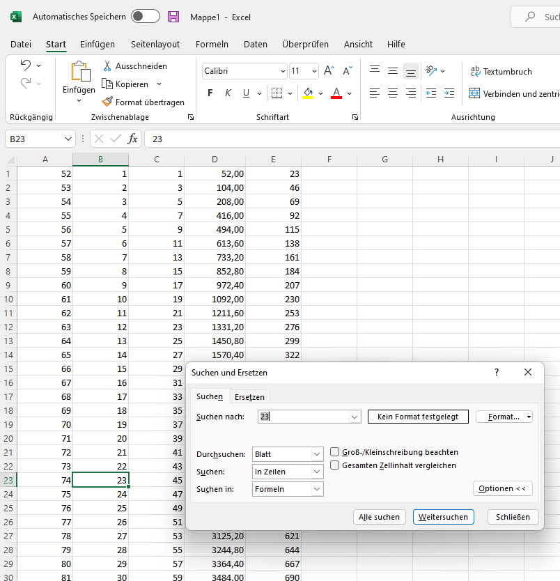 Excel Arbeitsmappe: So durchsuchen Sie die Tabelle