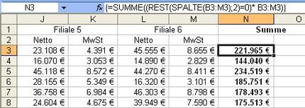 Excel: Beliebige Spalten und Zeilen addieren