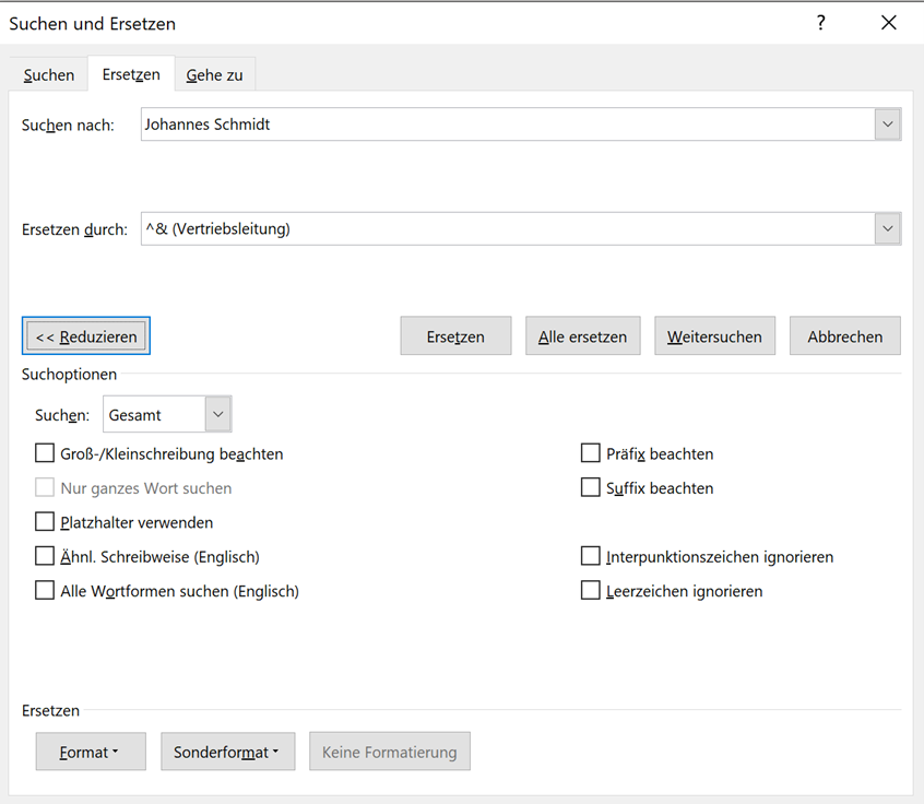 Diese Platzhalter machen die Ersetzen-Funktion effektiver
